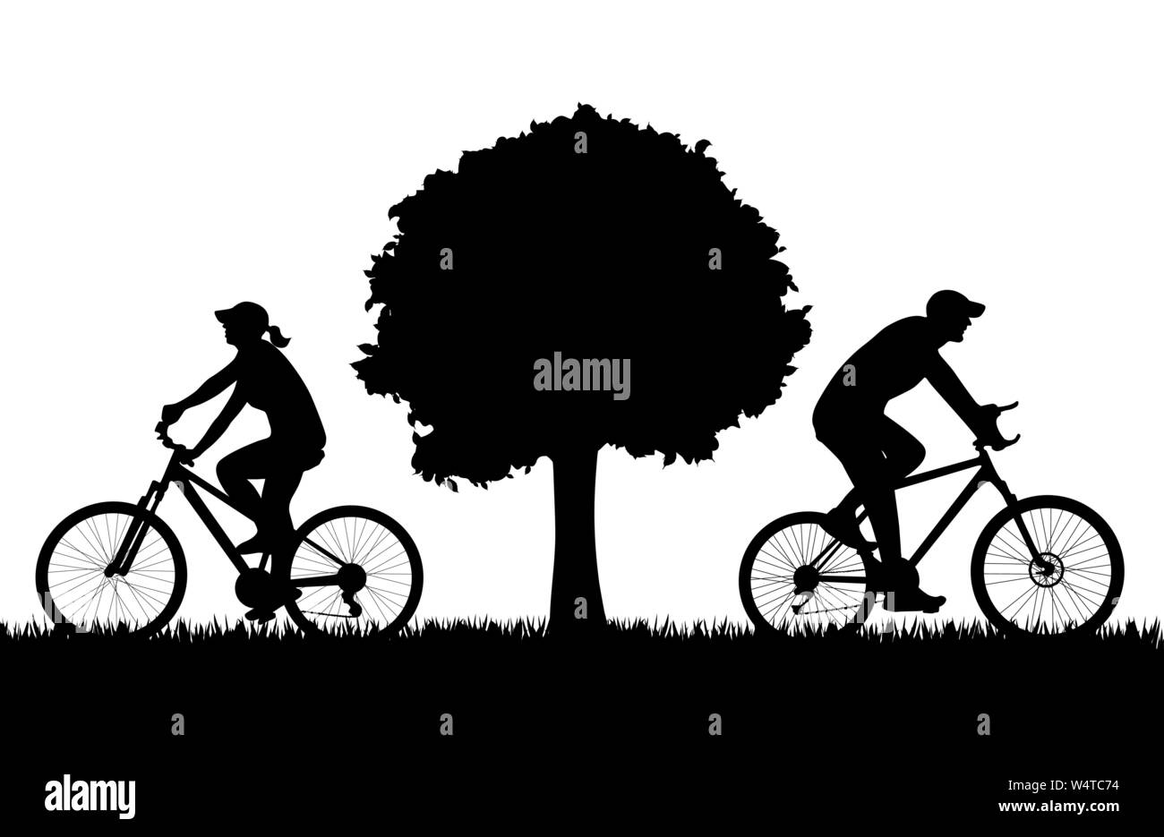 Two cyclists silhouettes outdoors vector background Stock Vector Image ...
