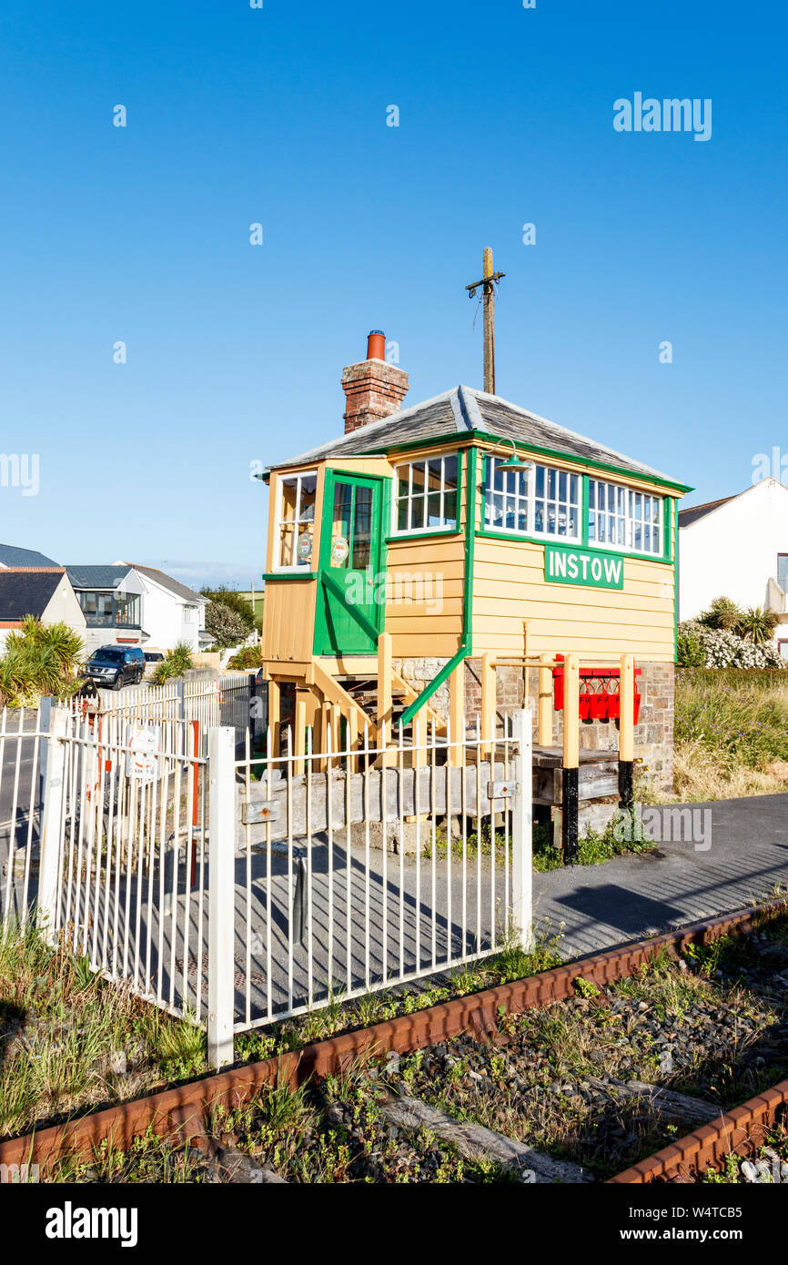 The old railway line and signal box at Instow, Devon, UK, now part of ...