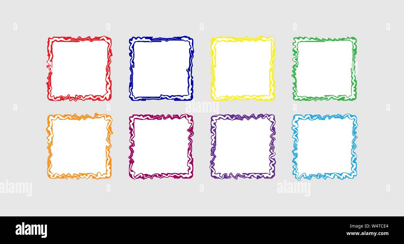 Set of colored curly square frames with white background, flat simple ...
