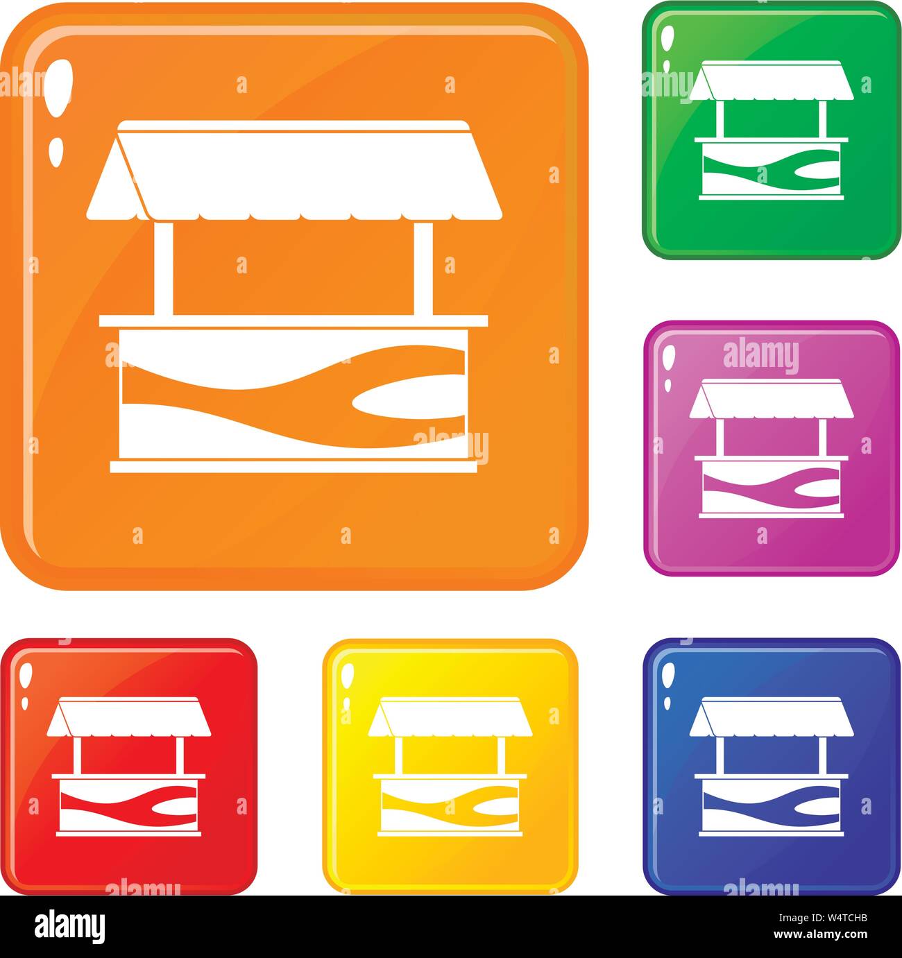 Market stall with awning icons set vector color Stock Vector Image ...