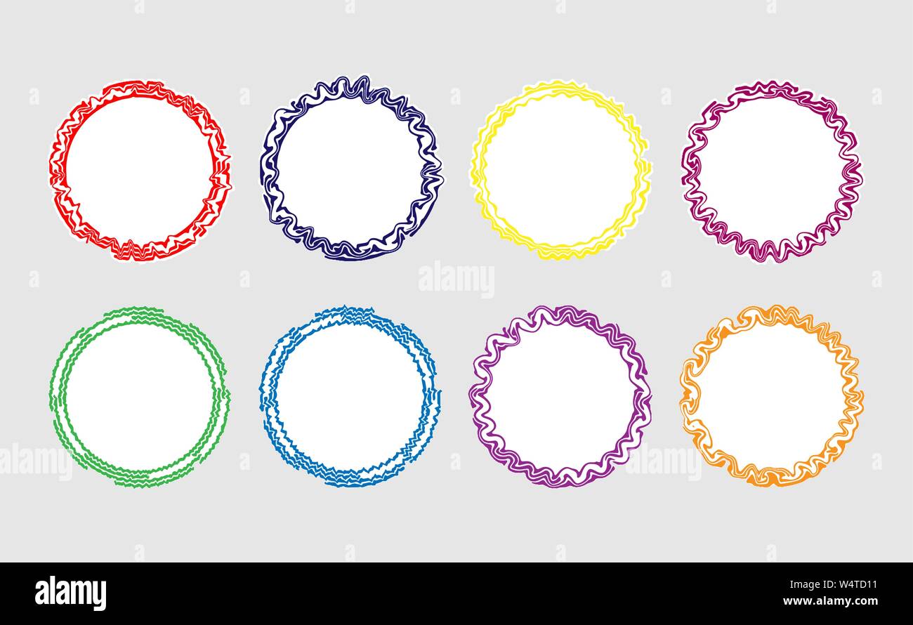 Set of colored curly round frames with white background, flat simple ...