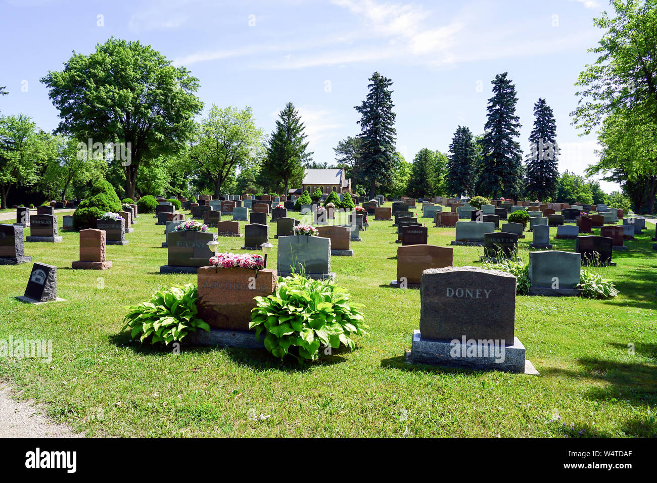 A pictorial country Cemetery near Sherburne, Ontario, Canada with lots ...
