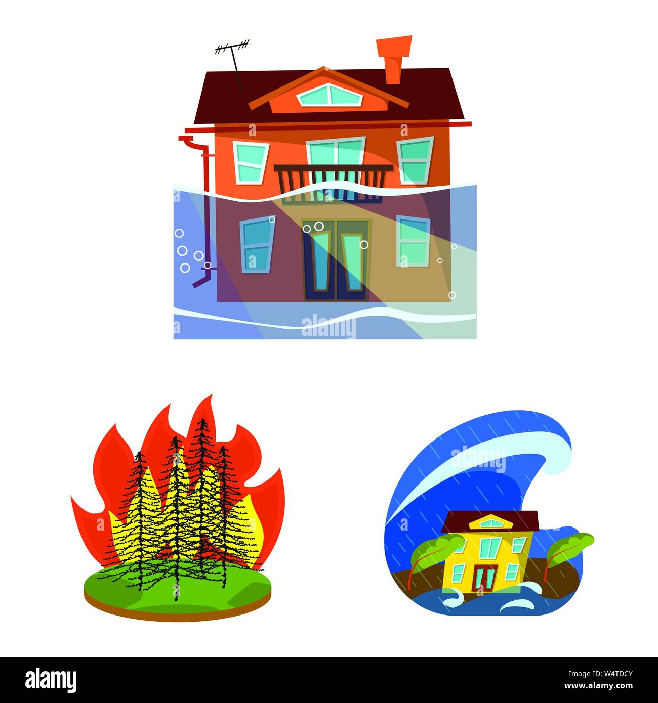 Vector illustration of cataclysm and disaster sign. Collection of ...