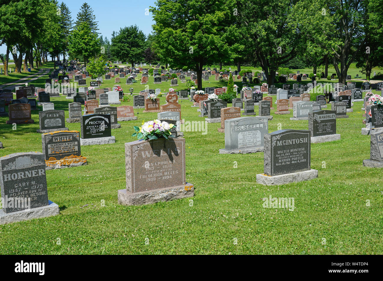 A pictorial country Cemetery near Sherburne, Ontario, Canada with lots ...