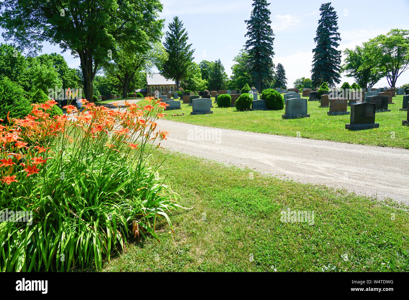 A pictorial country Cemetery near Sherburne, Ontario, Canada with lots ...