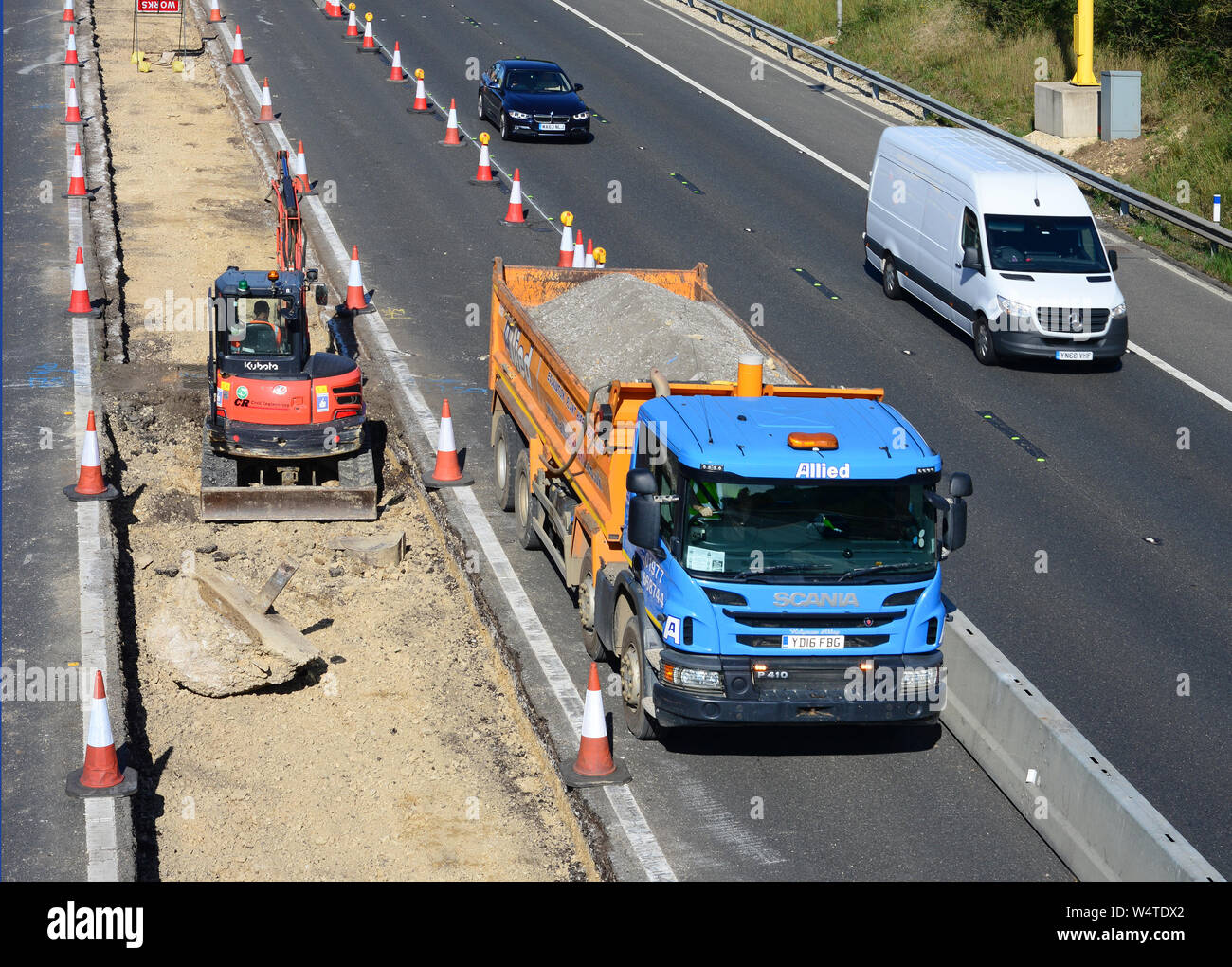 lorry carrying aggregate for upgrade roadworks on the M62 motorway ...