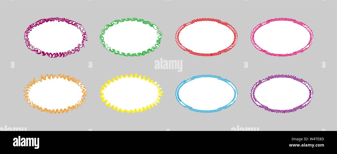 Set of colored curly oval frames with white background, flat simple ...