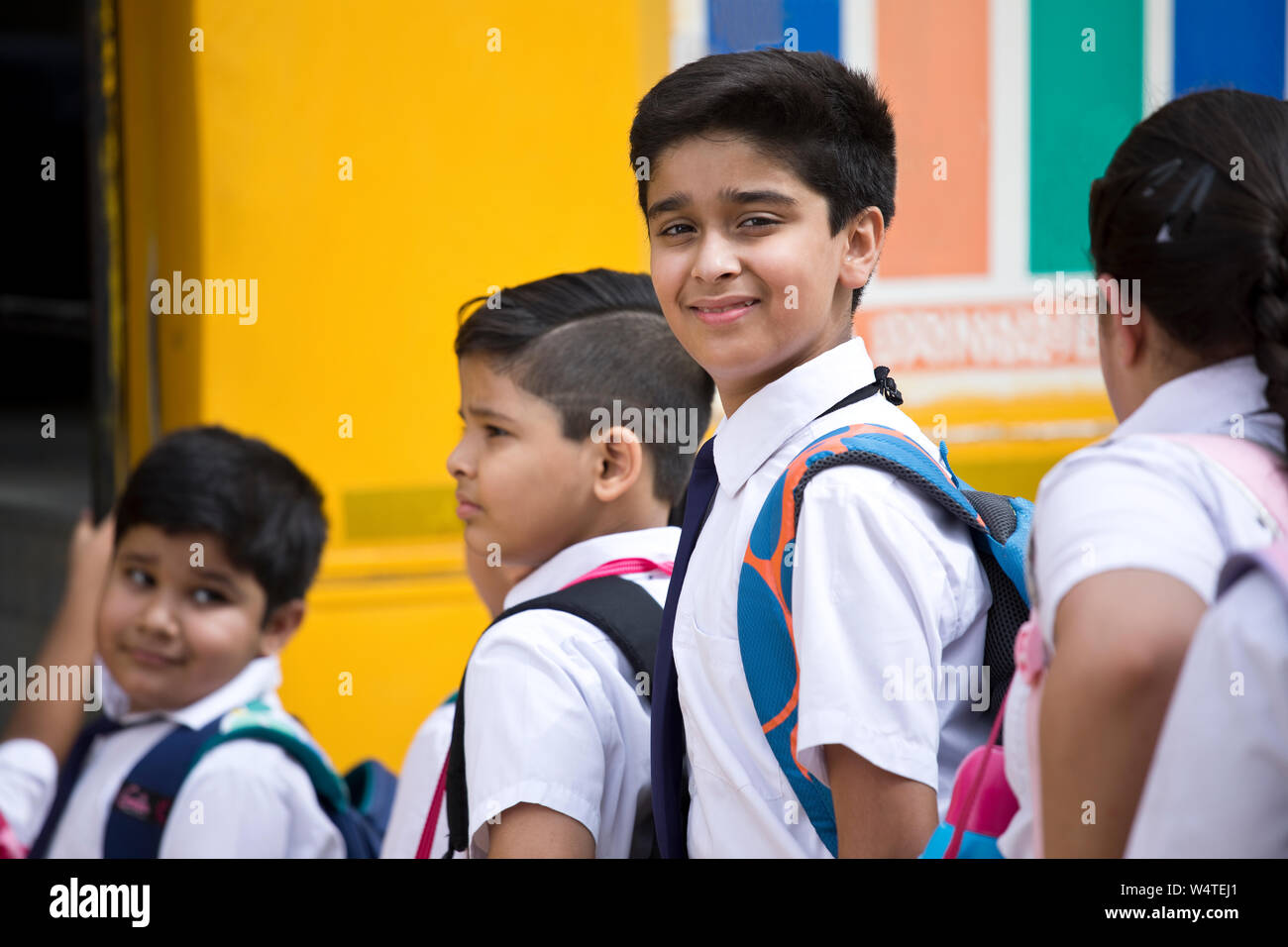 Children boarding school bus hi-res stock photography and images - Alamy