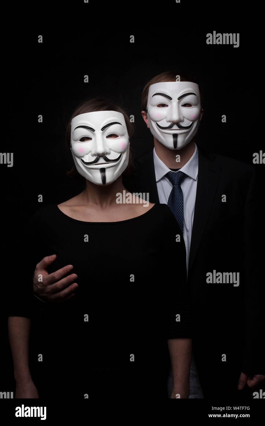 PRAGUE - MARCH 6: two members of anonymous activist hacker group with ...