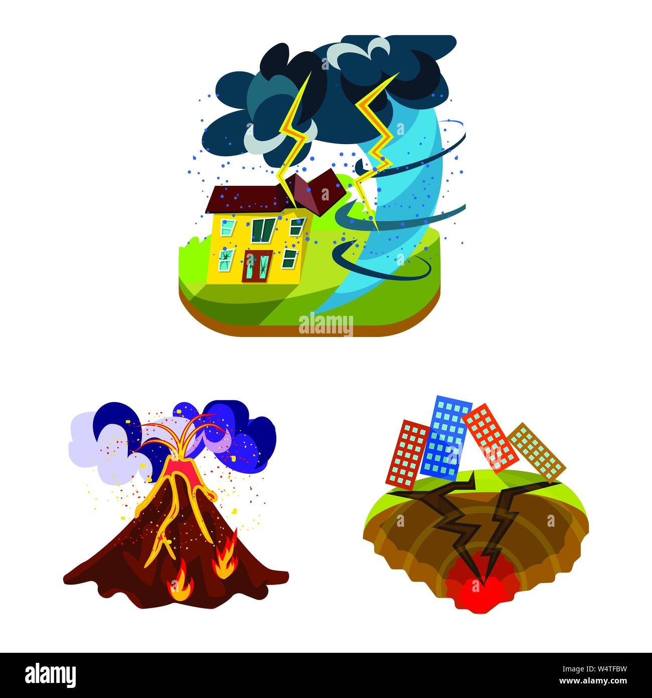 Vector illustration of cataclysm and disaster logo. Set of cataclysm ...