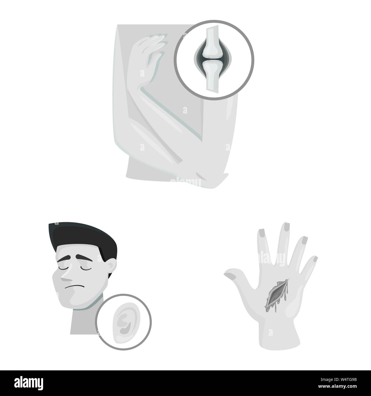 Vector illustration of suffering and injury symbol. Set of suffering ...