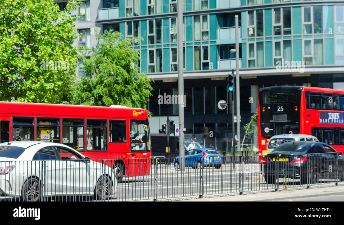 LONDON, UK - MAY 21, 2019 A typical urban transport vehicle driving ...