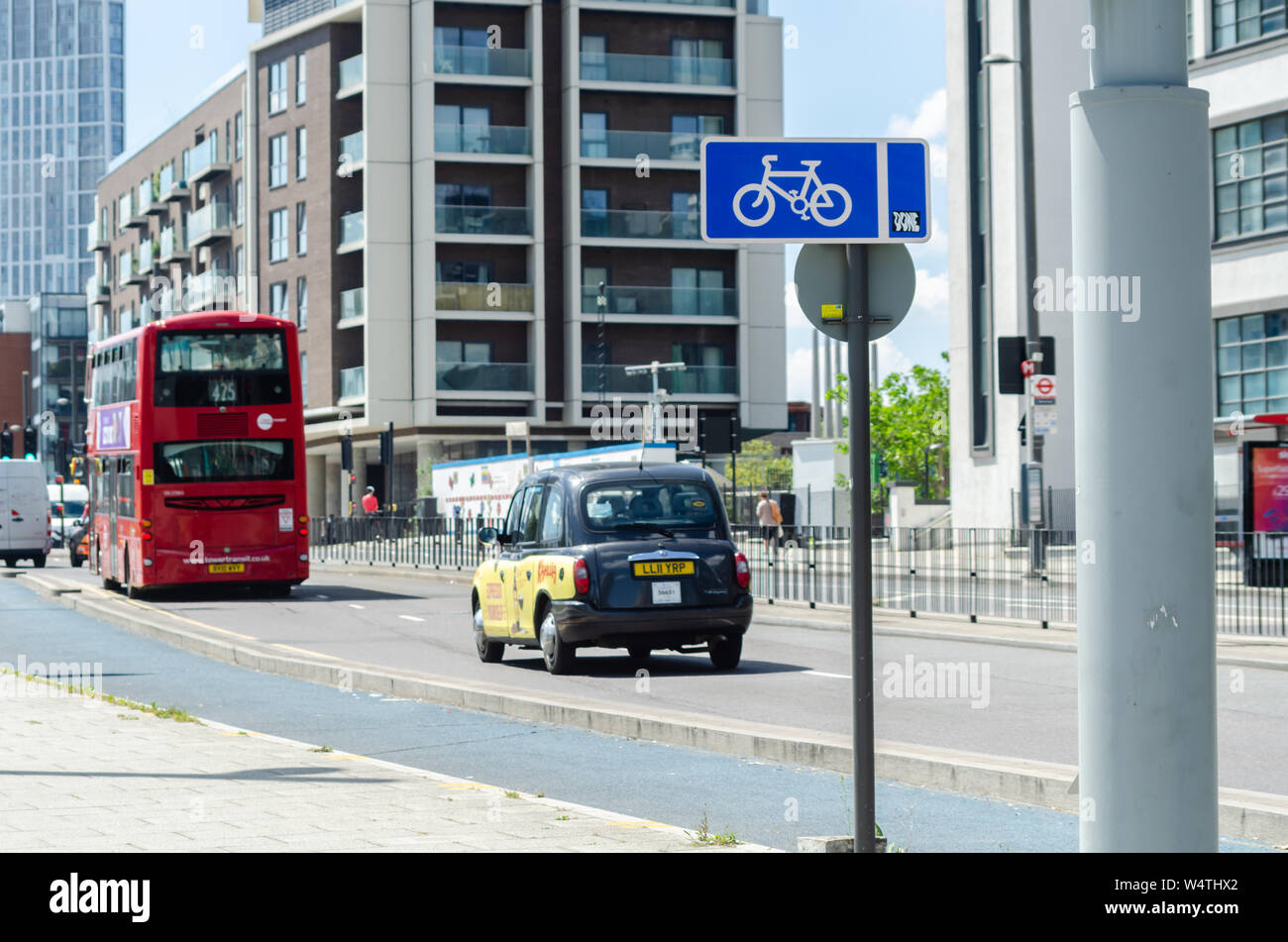 LONDON, UK - MAY 21, 2019 A typical urban transport vehicle driving ...