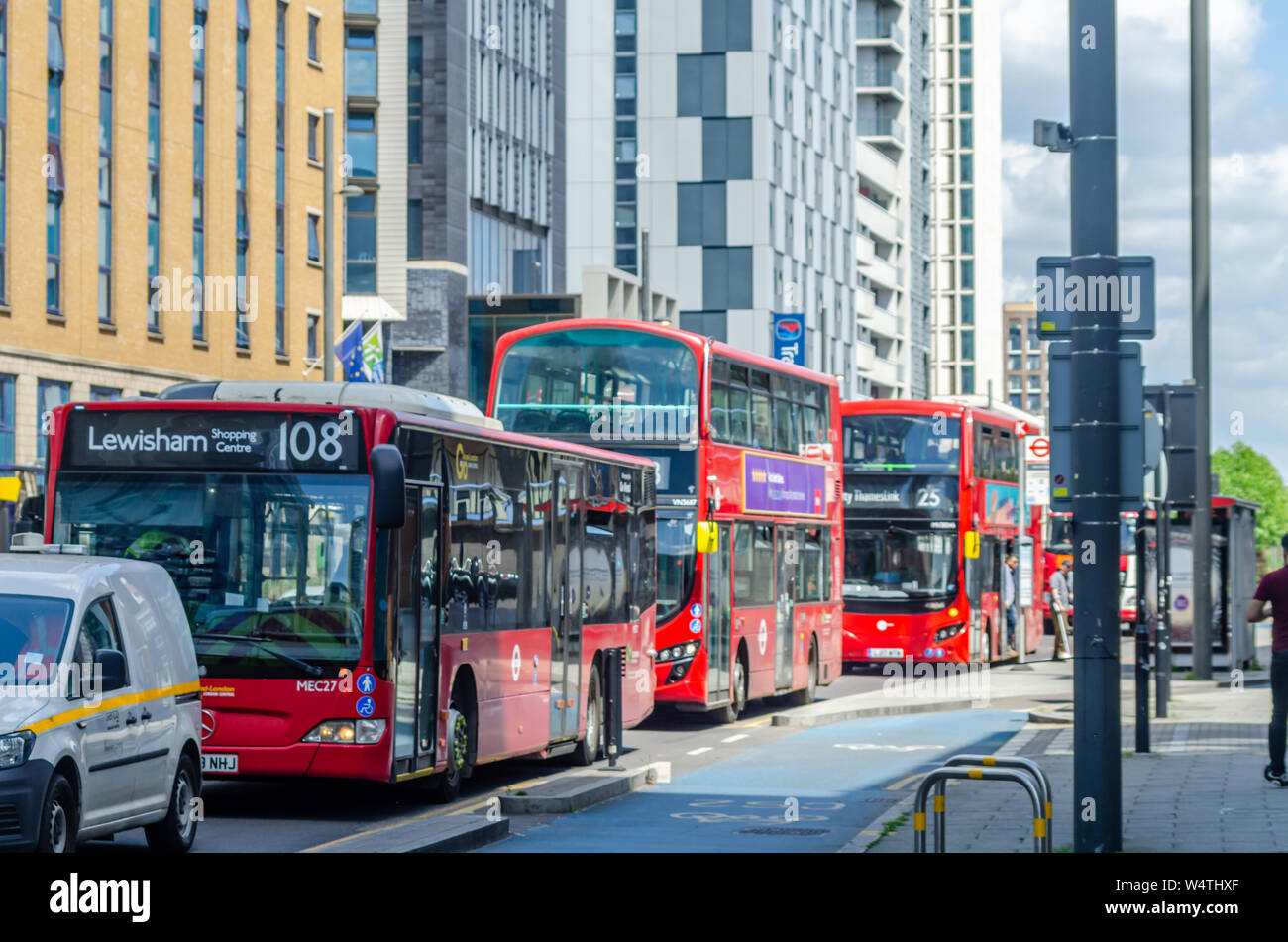 LONDON, UK - MAY 21, 2019 A typical urban transport vehicle driving ...