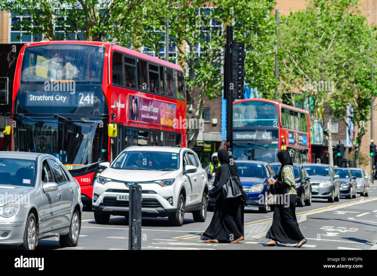 LONDON, UK - MAY 21, 2019 A typical urban transport vehicle driving ...