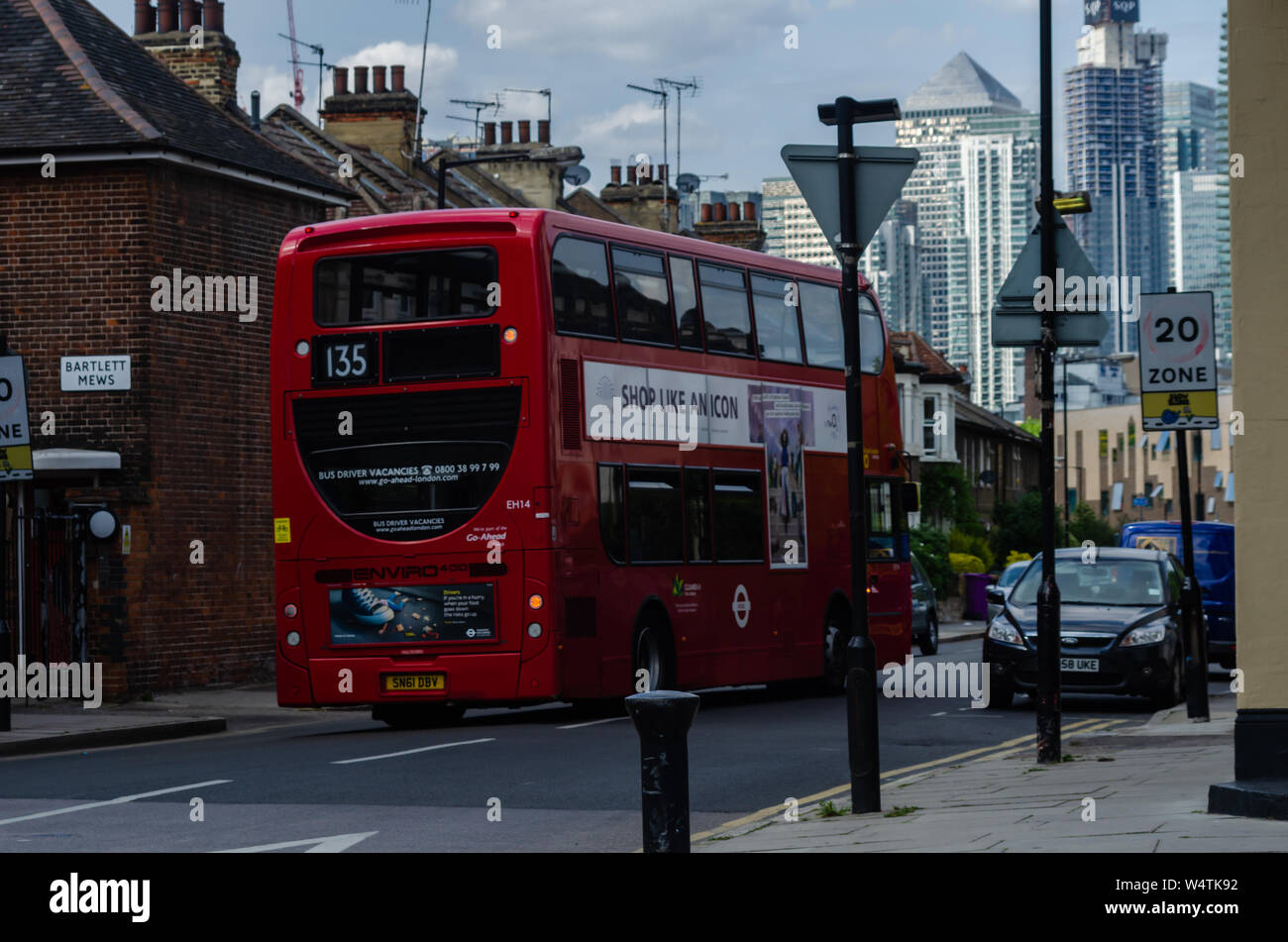LONDON, UK - MAY 22, 2019 A typical urban transport vehicle driving ...
