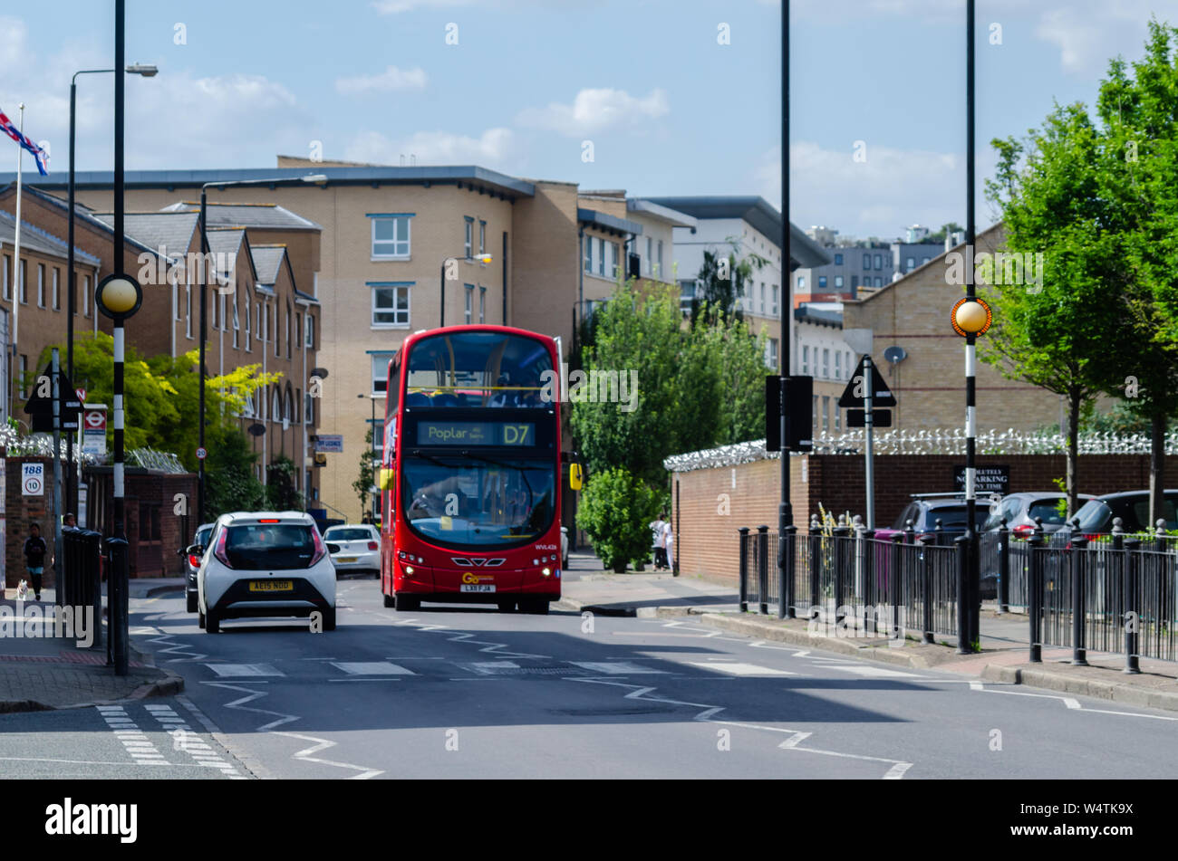 LONDON, UK - MAY 22, 2019 A typical urban transport vehicle driving ...
