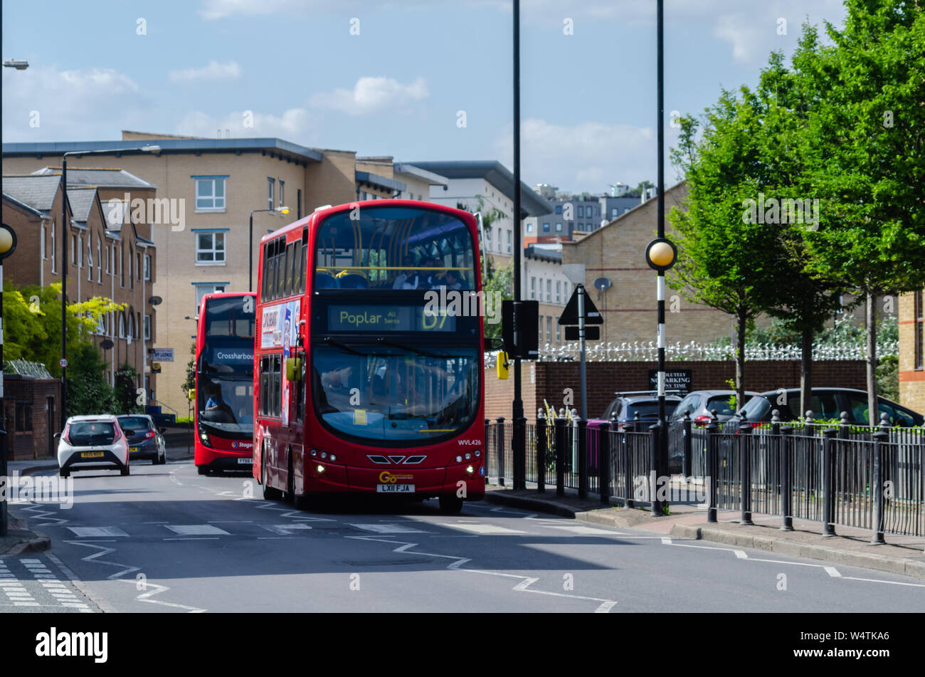 LONDON, UK - MAY 22, 2019 A typical urban transport vehicle driving ...