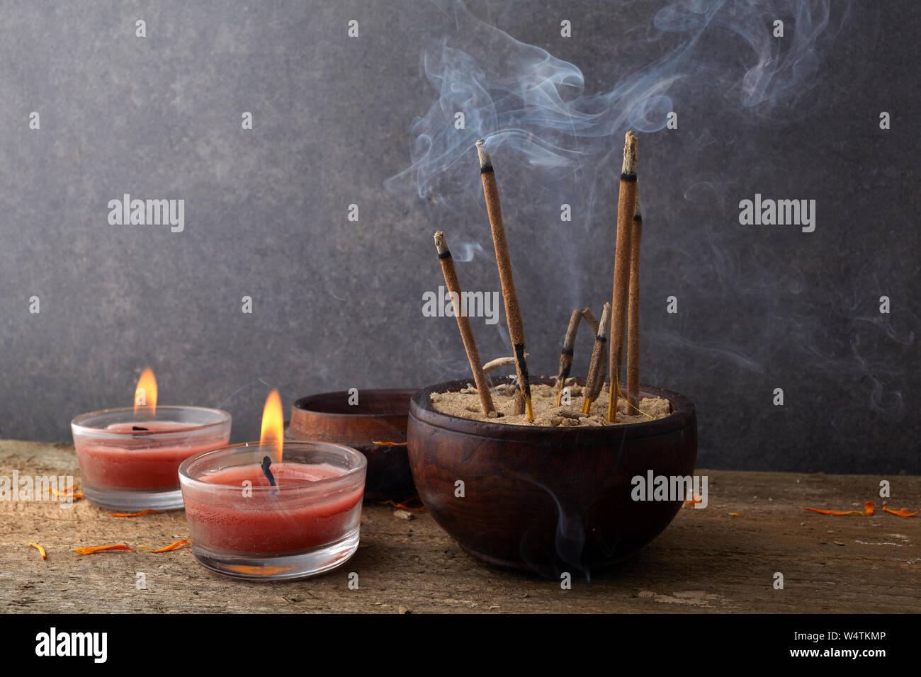 Burning aromatic incense sticks. Incense for praying Buddha or Hindu ...