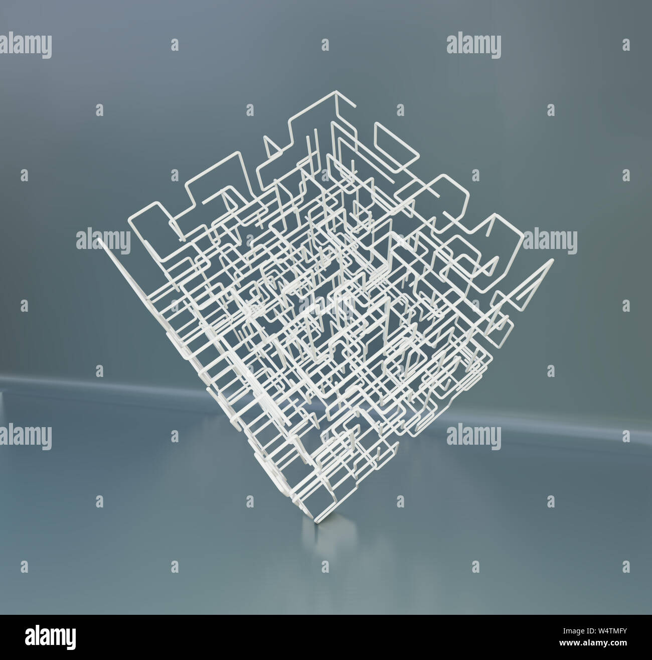 The white maze cube. Square mesh abstract lines. 3d rendering Stock ...