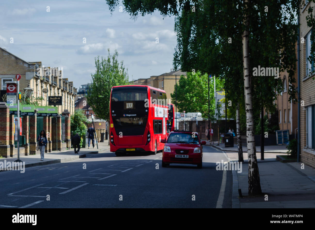 LONDON, UK - MAY 22, 2019 A typical urban transport vehicle driving ...