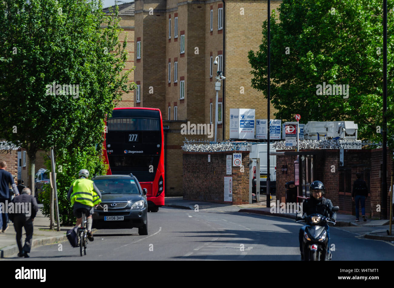 LONDON, UK - MAY 22, 2019 A typical urban transport vehicle driving ...