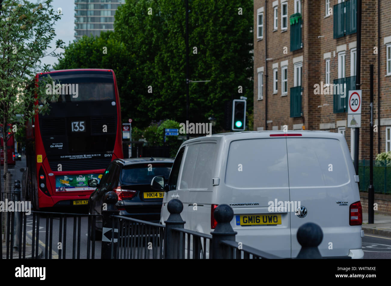 LONDON, UK - MAY 22, 2019 A typical urban transport vehicle driving ...