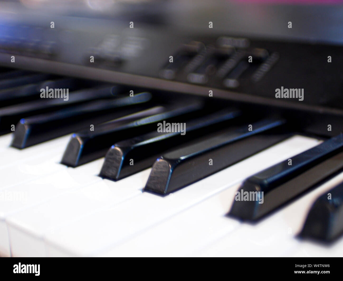 Close-up of keyboard piano keys. Close frontal view music instrument ...