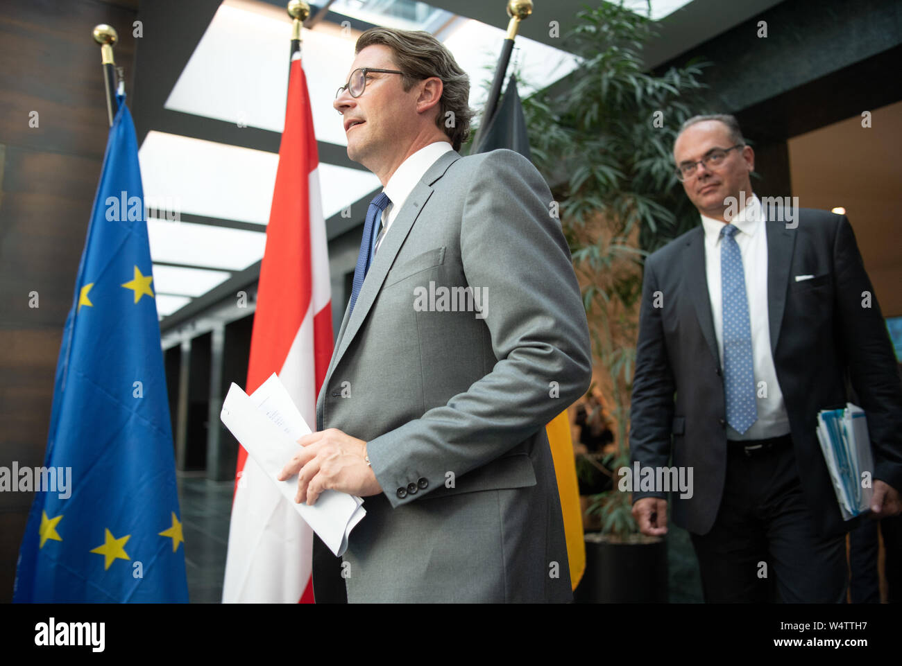 Berlin, Germany. 25th July, 2019. Andreas Scheuer (l, CSU), Federal ...