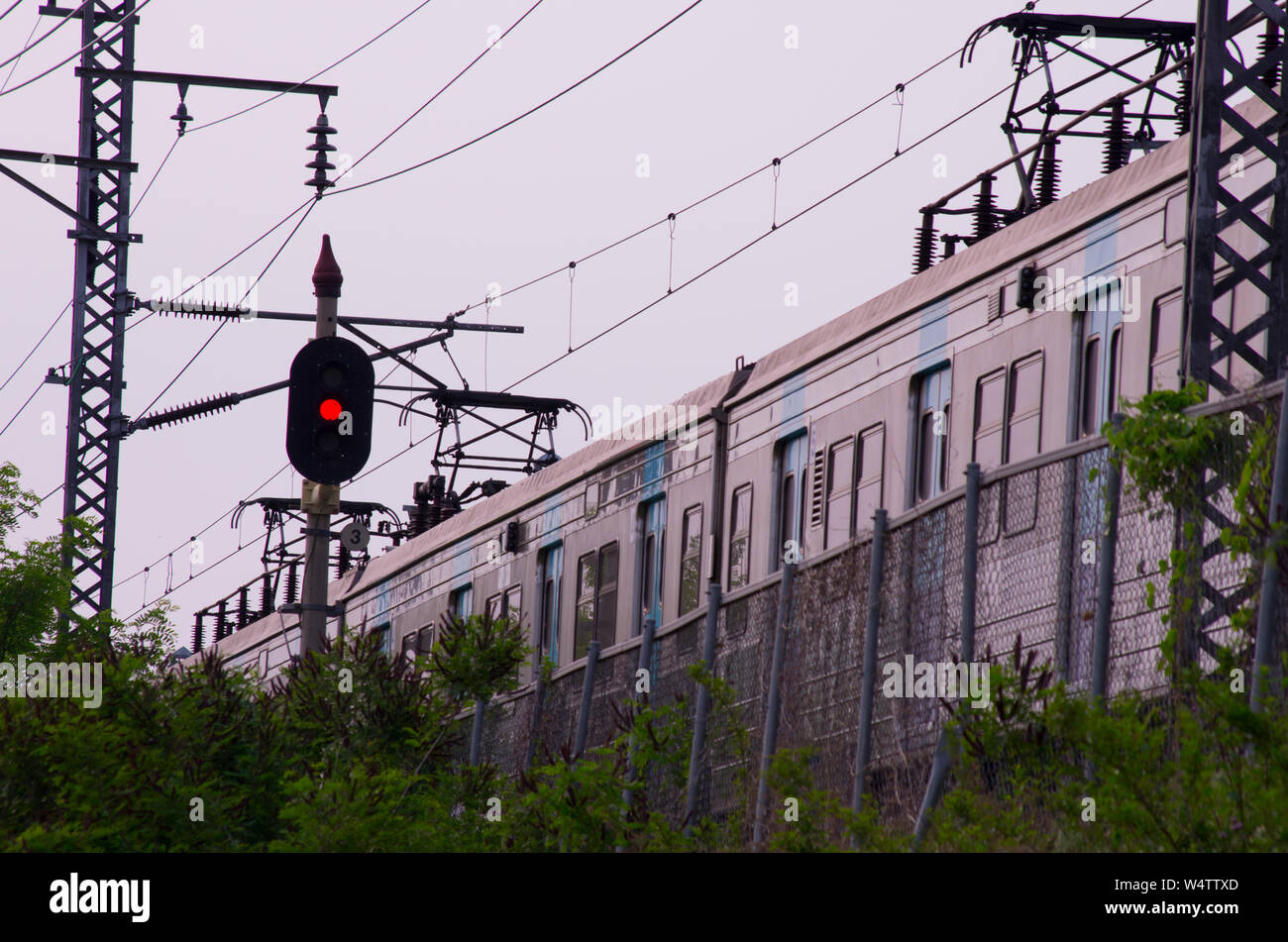 train on the red signal Stock Photo - Alamy