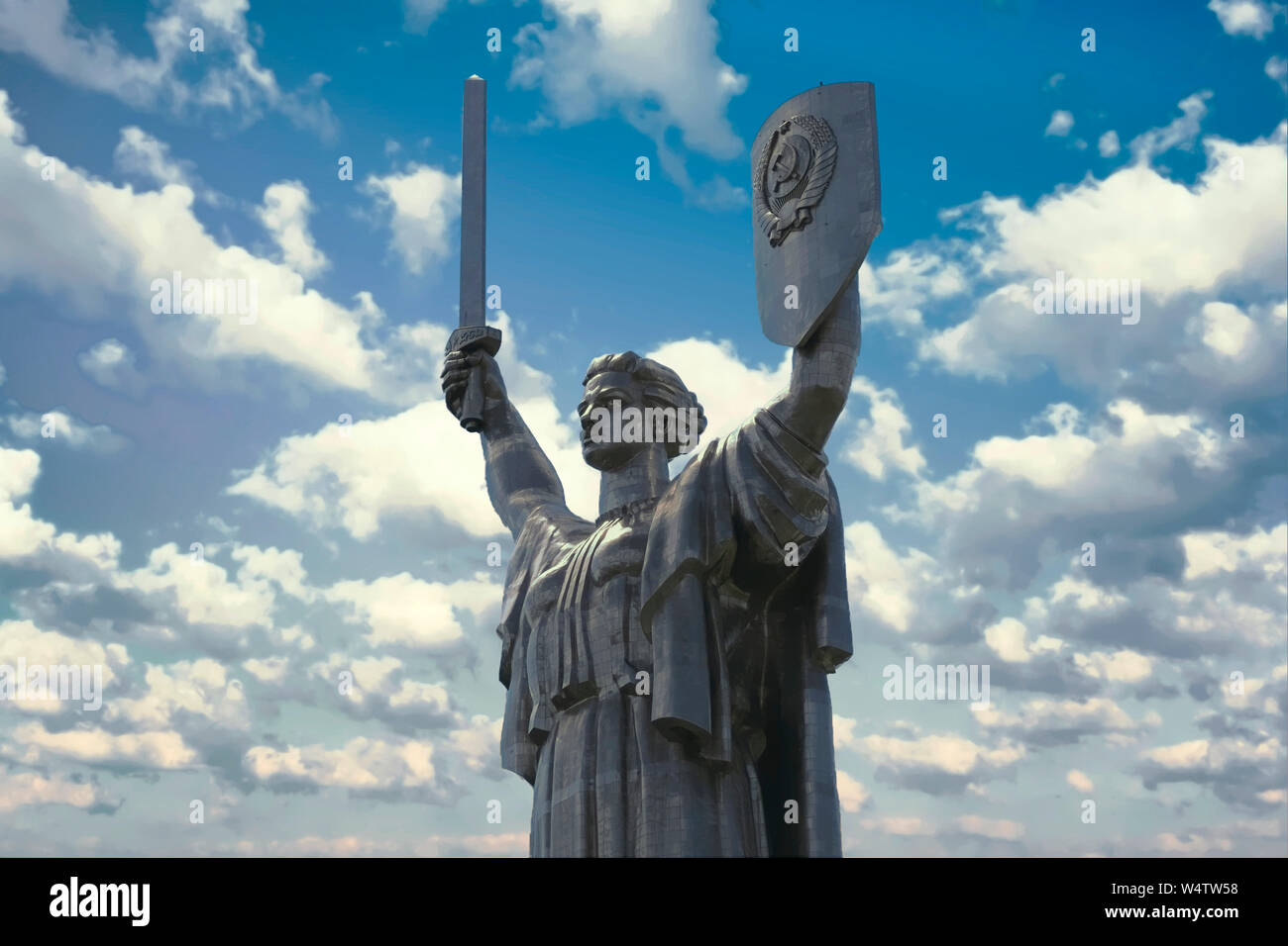View of the Rodina Mat Motherland Monument which its sword was cut ...