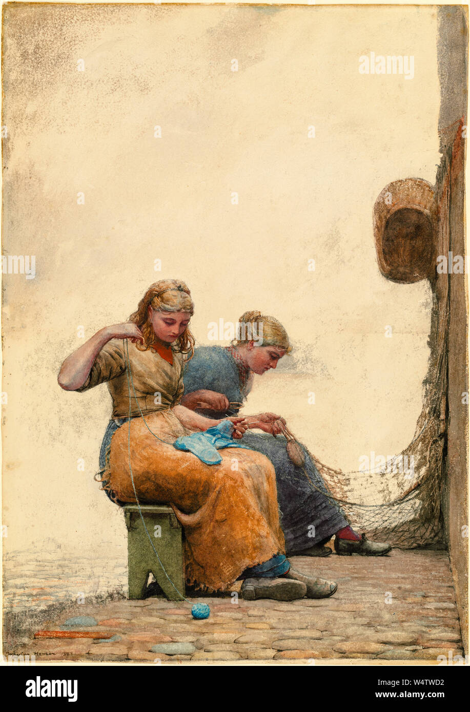 Winslow Homer, painting, Mending the Nets, 1882 Stock Photo - Alamy