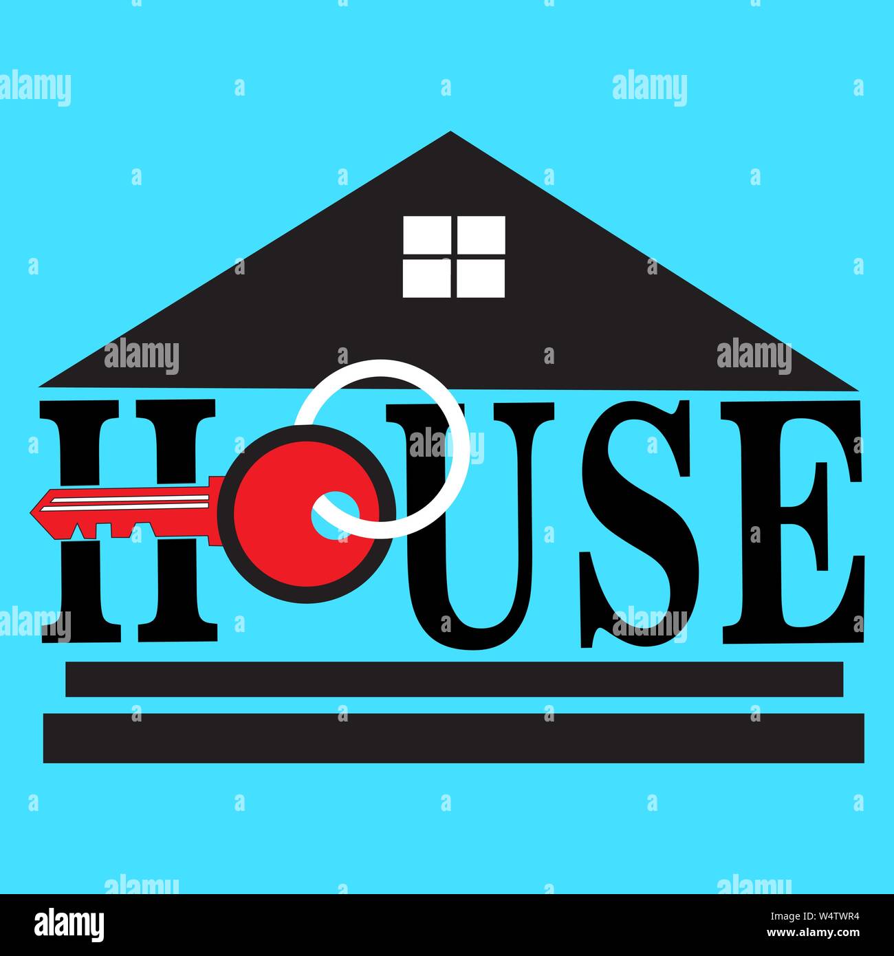 a house icon with a key that forms the word "house" which symbolizes ...