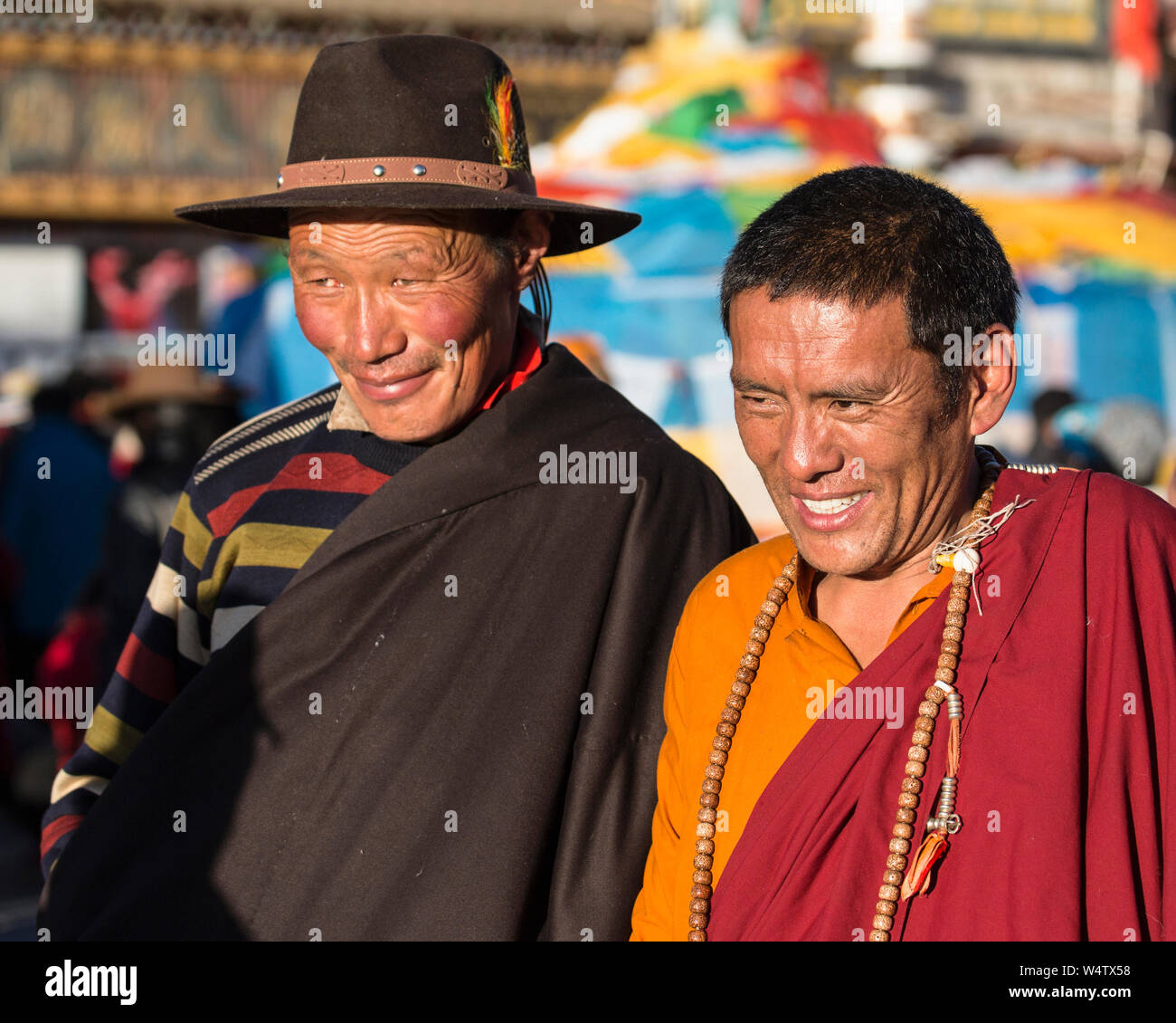 China, Tibet, Lhasa, A Tibetan Buddhist pilgrim from the Kham region of ...