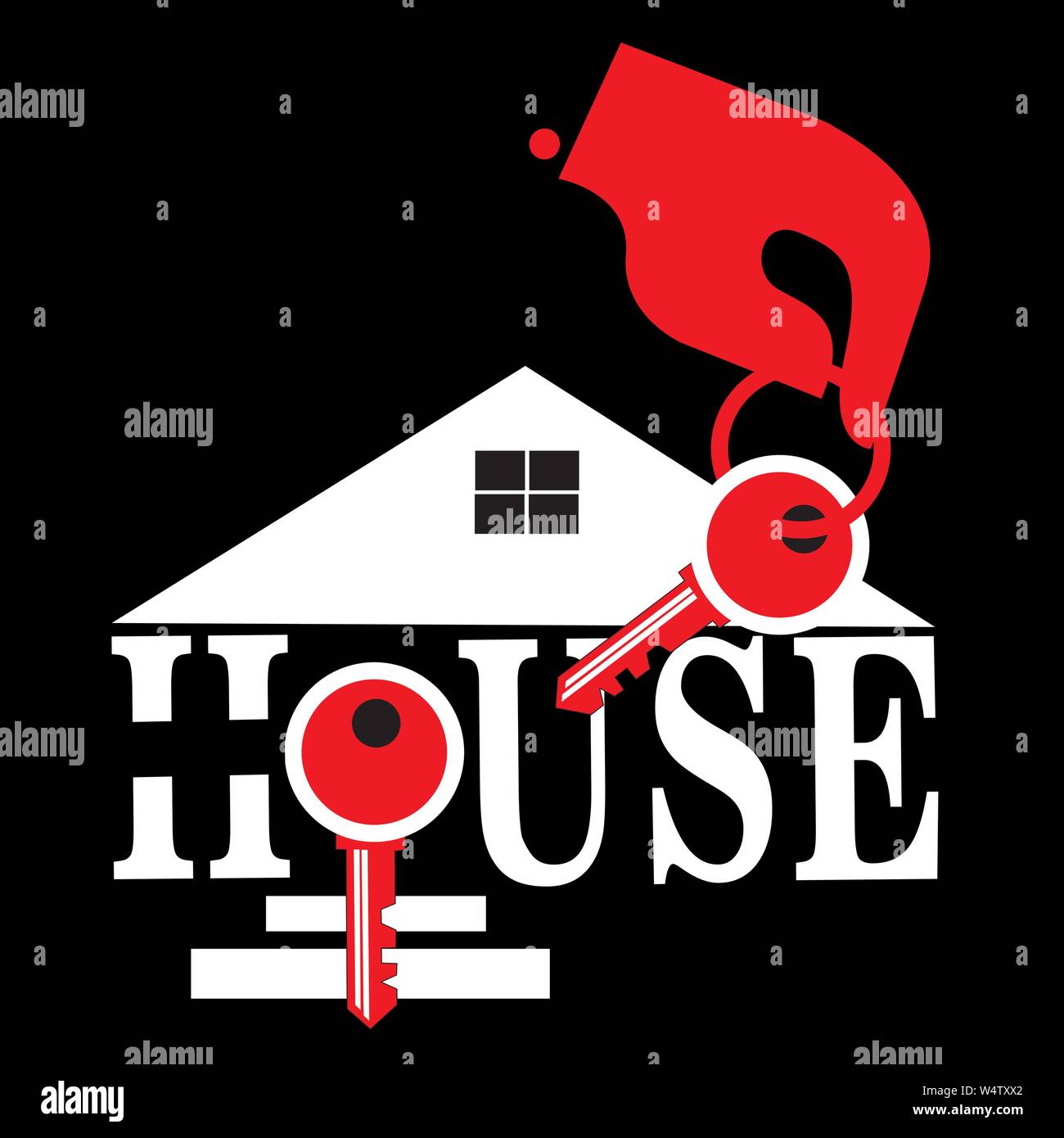 a house icon with a key that forms the word "house" which symbolizes ...