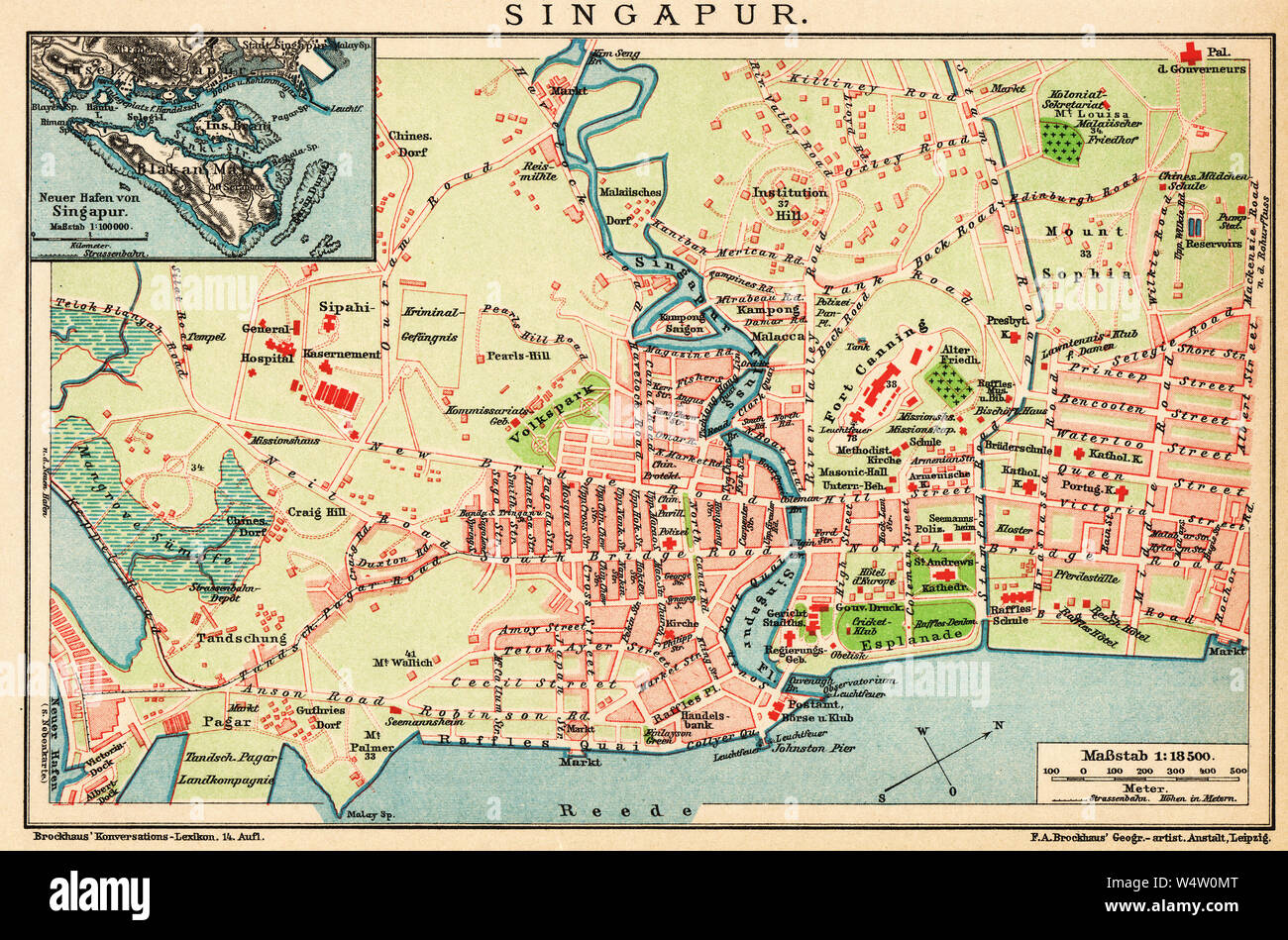 mettmann, germany - 2007.11.17: german coloured map of singapore ...