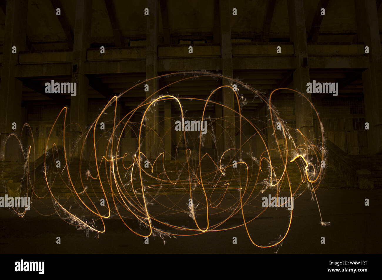 Light painting / light drawing with fire and steel wool Stock Photo - Alamy