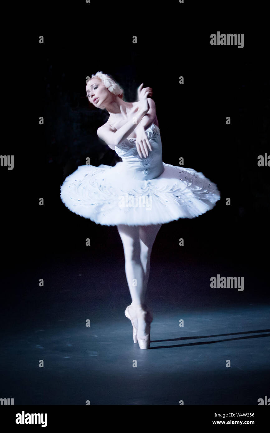 Ballerina Iana Salenko as the Dying Swan in white tutu Stock Photo - Alamy