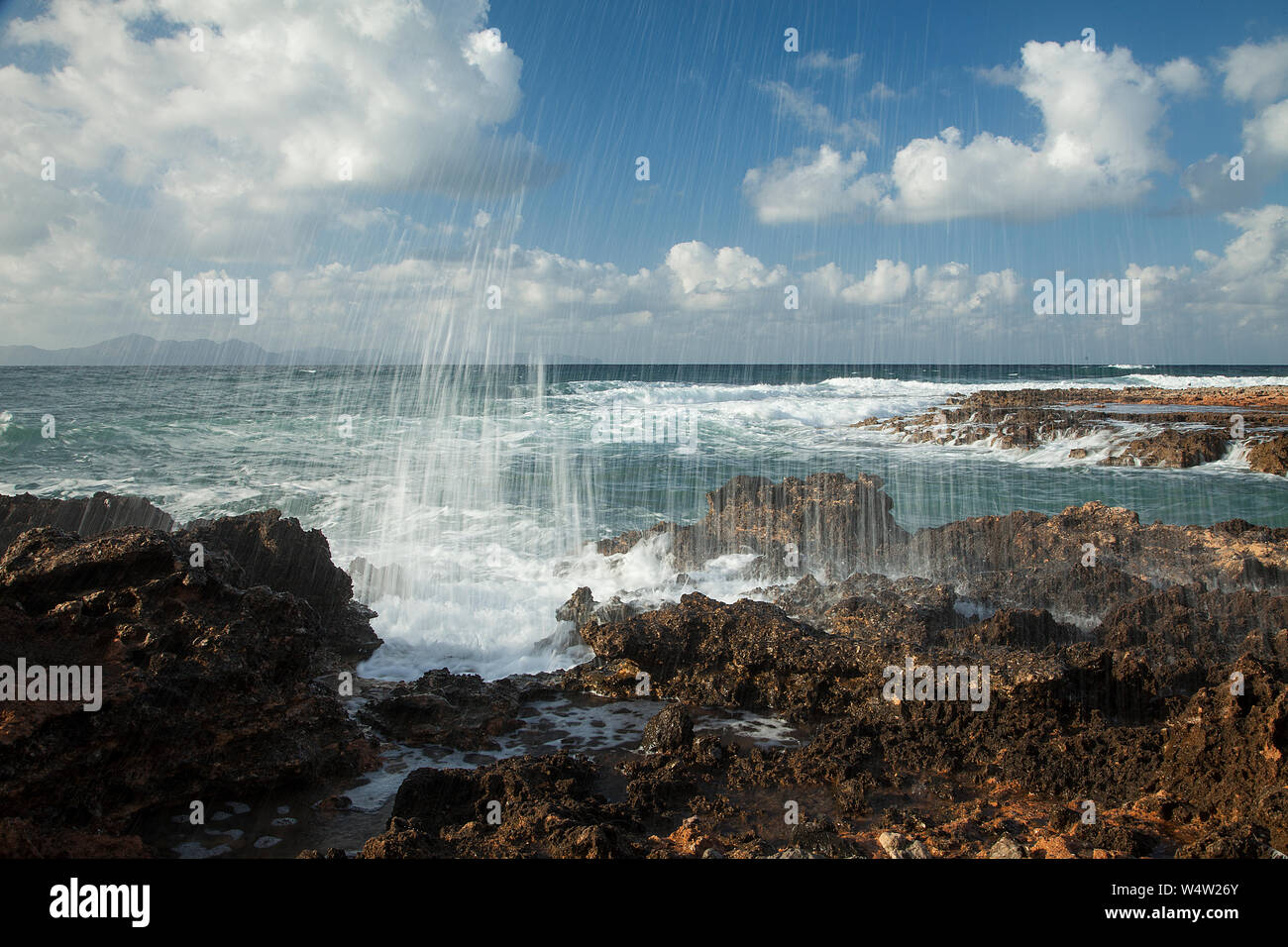 Mediterranean sea water splash windy weather costa Mas Pas Stock Photo ...