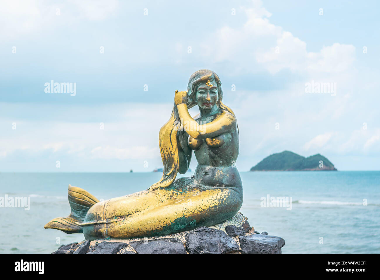 Songkhla, Thailand - August 6, 2017: View of the Golden Mermaid Statue ...