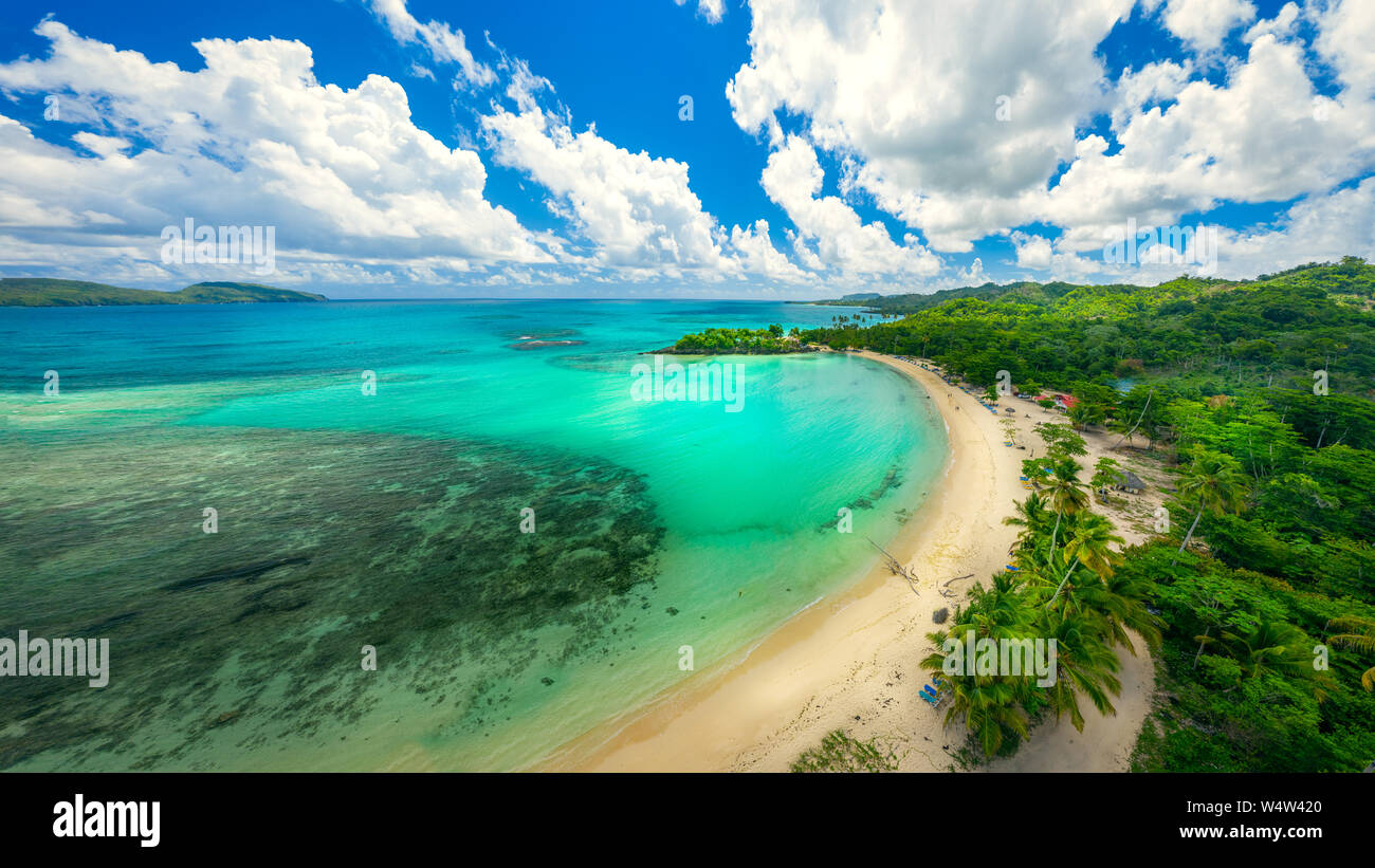 Drone shot of tropical beach.Samana peninsula,Playa Rincon beach ...
