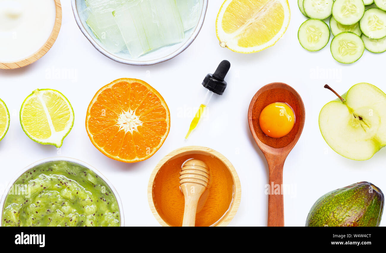 Natural ingredients for homemade skin care on white background Stock ...