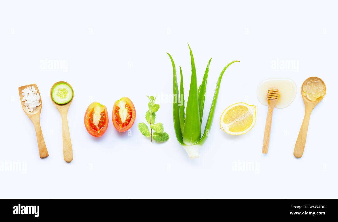 Natural ingredients for homemade skin care on white Stock Photo - Alamy
