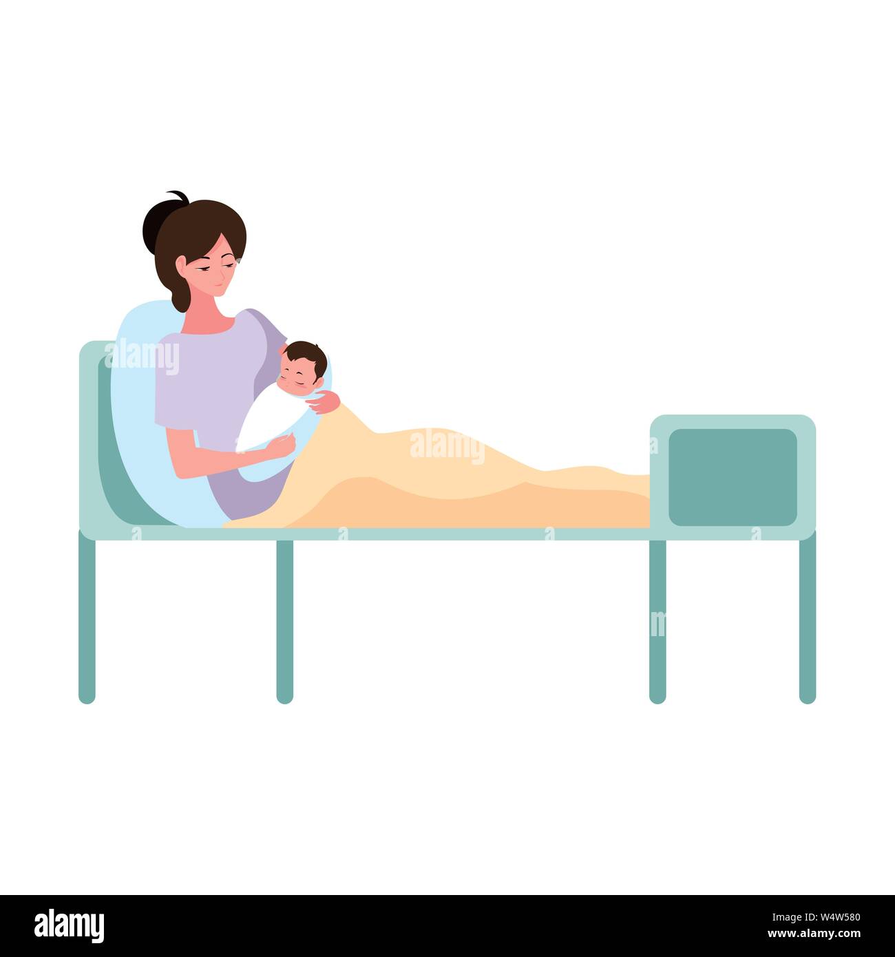 Woman with baby in hospital bed Stock Vector Images - Alamy