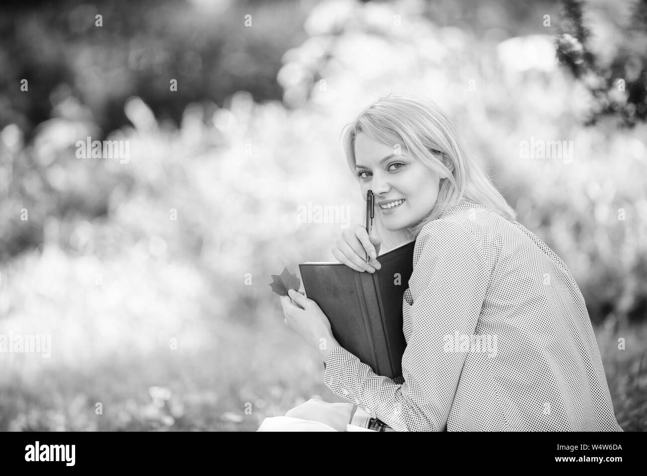 Save your time. Time management skill. Girl with business diary create ...