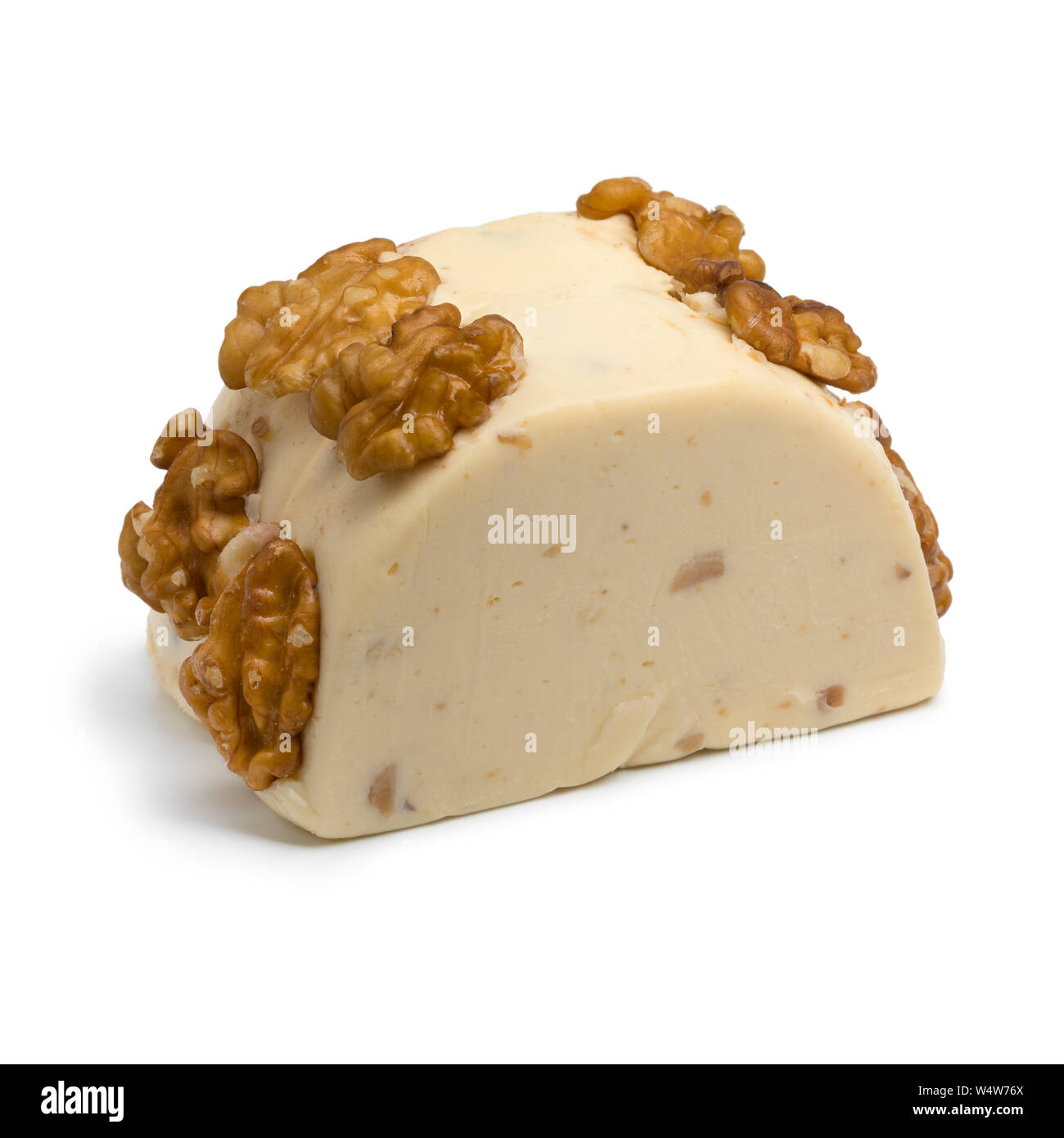 Piece of soft walnut cheese isolated on white background Stock Photo ...