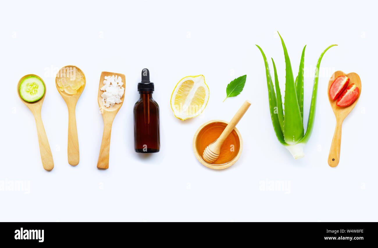 Natural ingredients for homemade skin care on white Stock Photo - Alamy