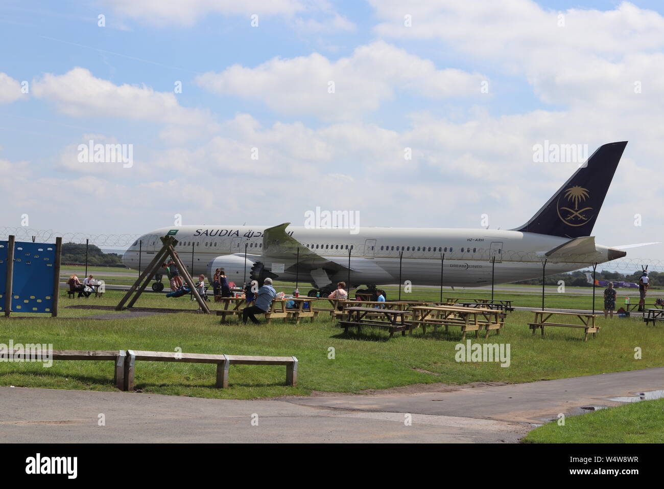 Manchester airport aviation viewing park Stock Photo - Alamy