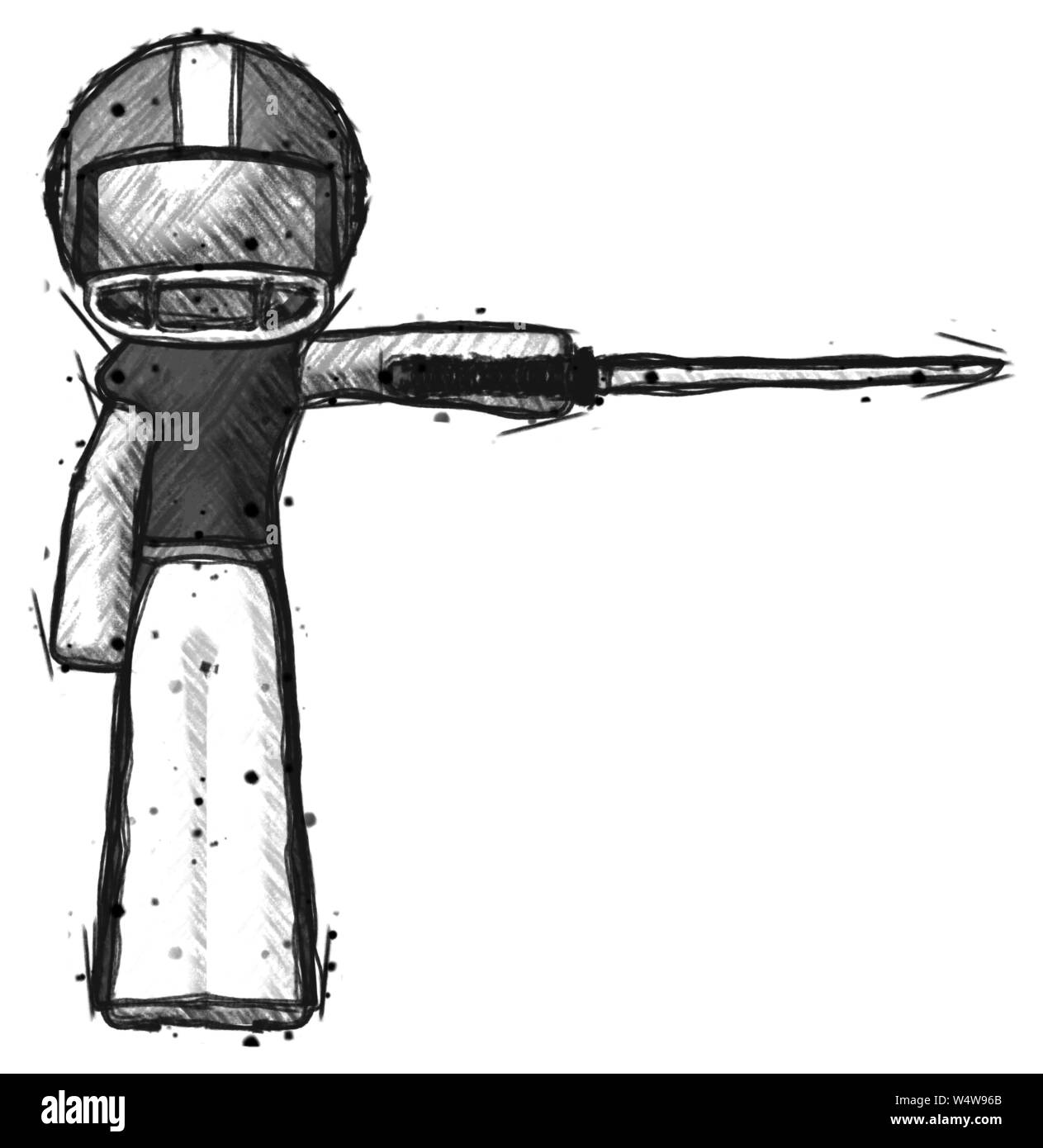 Sketch football player man standing with ninja sword katana pointing ...