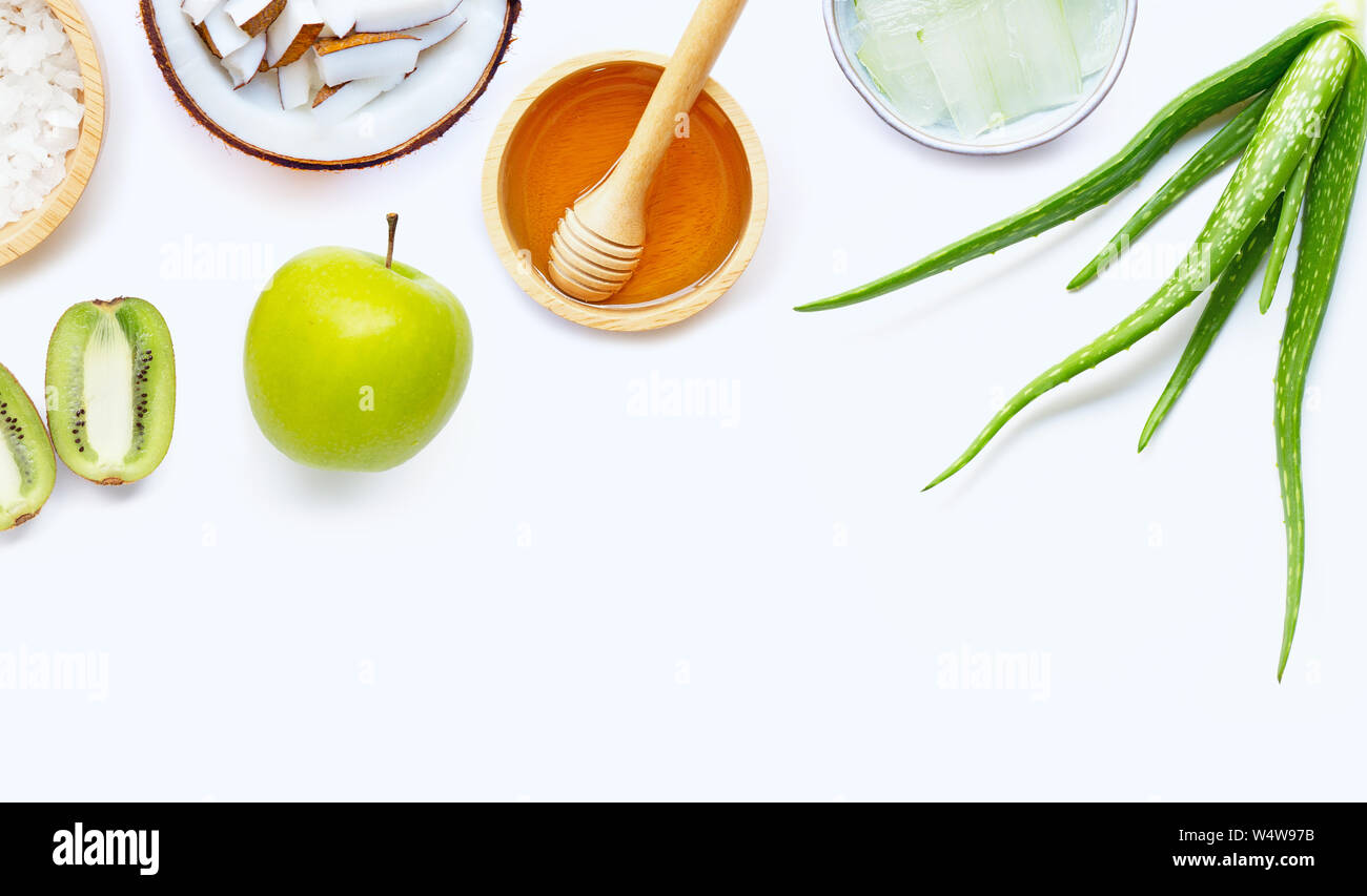 Natural ingredients for homemade skin care on white background Stock ...